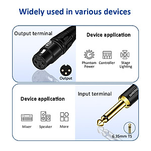 DREMAKE Jack 6.35mm/6.5mm Mono Male to XLR Female, 3-Pin XLR to TS 1/4 Inch Interconnect Cord, 25FT Quarter Inch to XLR Unbalanced Audio Instrument Cable for Speaker Microphone Guitar Saxophone AMP