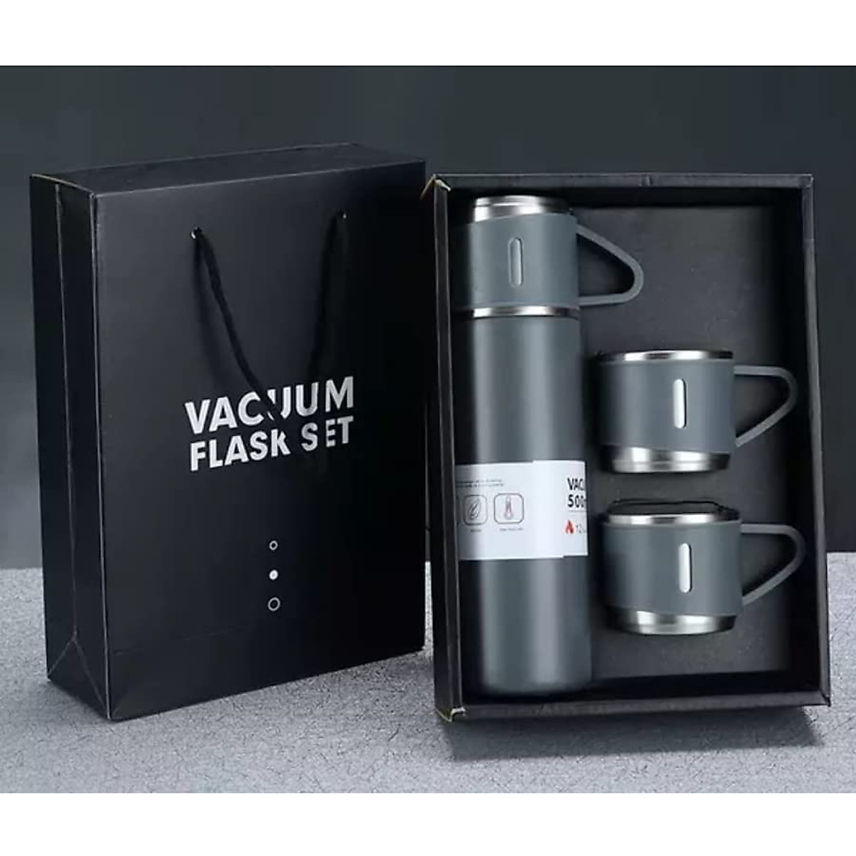 Stainless Steel Thermo 500ML/16.9oz Flask Double Wall Sports Bottle Vacuum Insulated for Coffee Hot Drink and Cold Drink Water Flask with 2 Cups(Gray,Set)