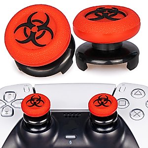 Playrealm FPS Thumbstick Extender & 3D Texture Rubber Silicone Grip Cover 2 Sets for PS5 Dualsenese & PS4 Controller(BioH Red)