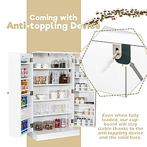 LOKO White Pantry Cabinet, Multifunctional Floor Storage Cabinet with Adjustable Shelves and Anti-toppling Device, Compact Kitchen Cupboard with Double Doors, 23 x 12 x 41 inches