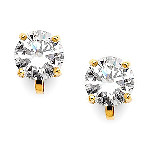 Mariell Gold Cubic Zirconia Crystal Wedding Clip On Stud Earring for Women, 2 Carat CZ, Birthday Gift