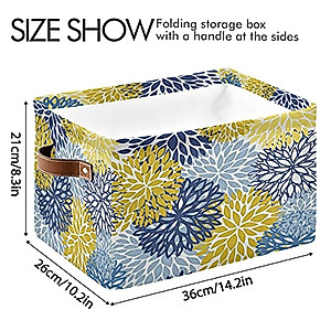 Blue Floral Navy Chrysanthemums Storage Basket Bin Blue Yellow Flower Large Fabric Toys Storage Cube Box with Handles Collapsible Closet Shelf Cloth Organizer Basket Set of 2 for Nursery Bedroom