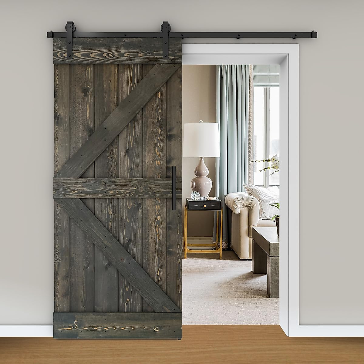 Sliding Barn Door 30 in x 84 in, Made-in-USA, Customizable Solid Wood Barn Door Included 5.25ft Hardware Kit and Pull Handle, Easy Assembly Dark Walnut, British K Series