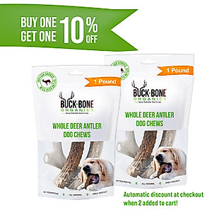 Buck Bone Organics Dog Chews, Deer Antlers for Dogs, Long Lasting Dog Bones for Aggressive Chewers, All Natural, No Preservatives, Wild Shed in The USA, Med/Large