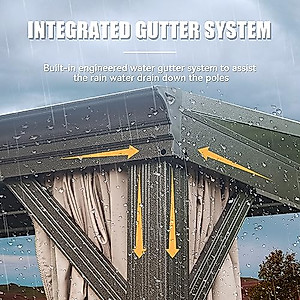 Domi Outdoor Living 10' x 12' Hardtop Gazebo with Aluminum Frame, Wall Mounted Gazebo Galvanized Steel Roof Sloping Pergola with Curtains and Netting for Patio Deck Backyard Lawn Party