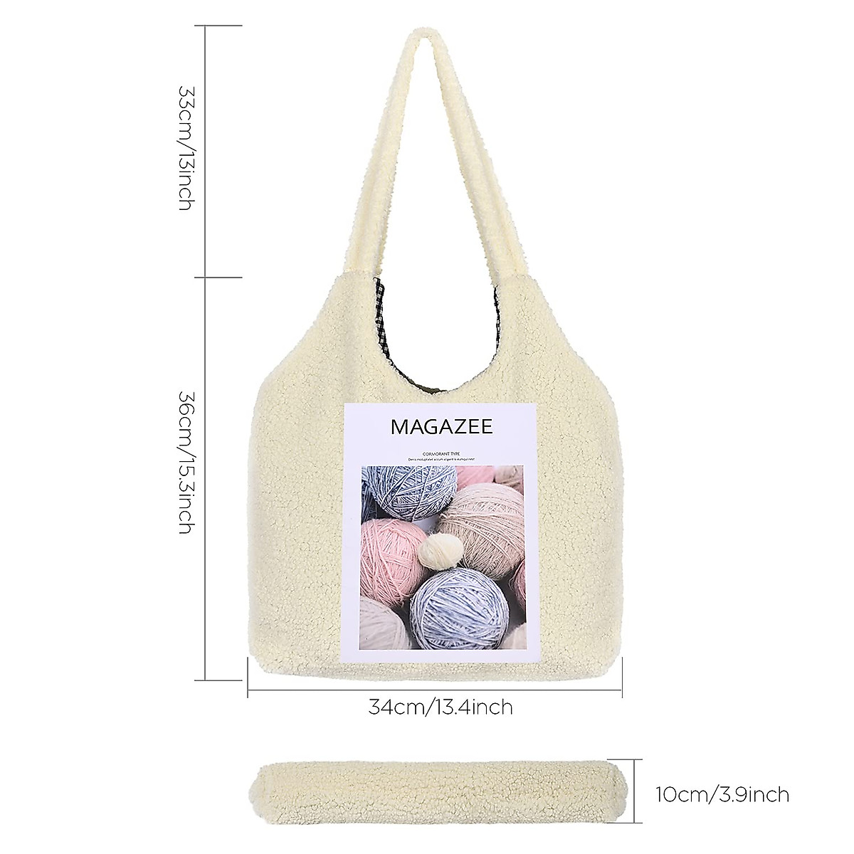 FVVMEED Plush Lamb Bag Tote Purse Lamb Like Fabric Shoulder Bag Simple Shoulder Women Casual Handbag