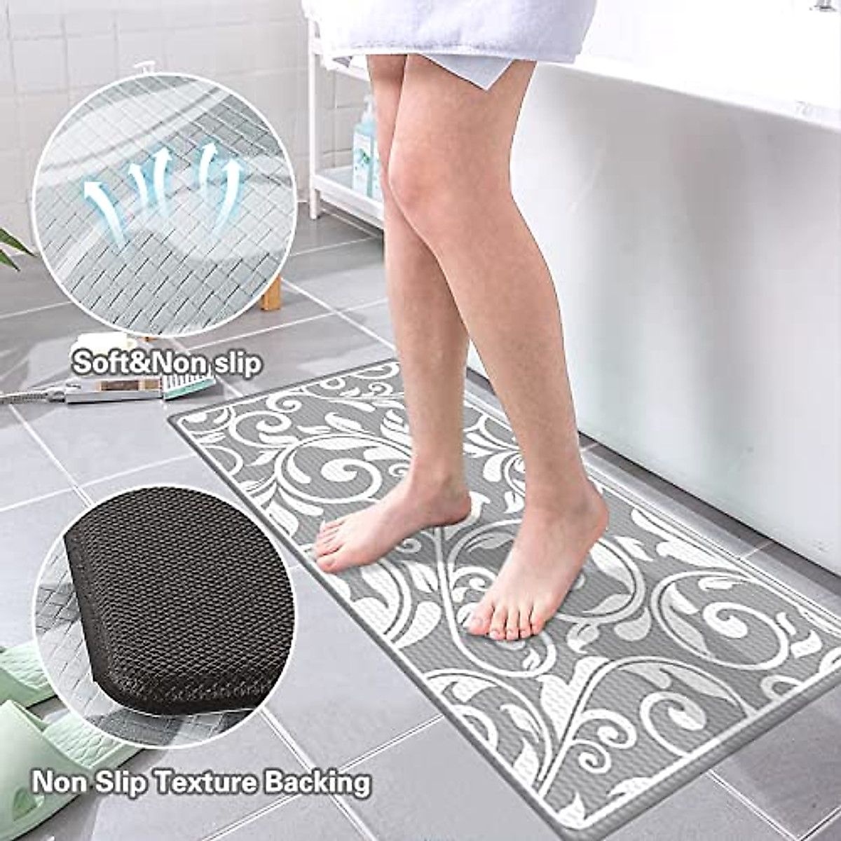 Large Kitchen Mats Anti Fatigue, 2 - Pack MojiDecor Thicken Kitchen Rugs Standing Pads Durable Stain Resistant Non-Slip Memory PVC Floor Mats (17.8 x 47.2Inch)& (17.8 x 30Inch) for Home Garage Office