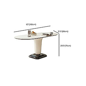 BIGMAII Oval Dining Table Modern Mid-Century Kitchen Table White Sintered Stone Top Table with Marble Pattern, Pedestal Dining Room Table 6 Person - 63" L Without Chairs