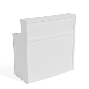 UGOS Mono 40" Modern Reception Desk w/Transaction Counter | Laminate Desktop | Multifunctional Standing Front Desk for Home, Office, Salon, Spas, and Lobby (White)