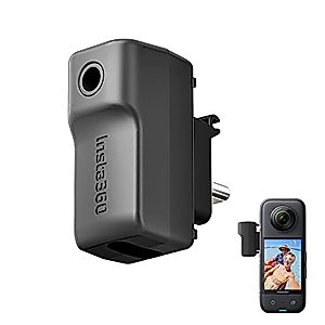 CYNOVA Insta360 X3 Mic Adapter, External Microphone Adapter for Insta360 X3 Camera, Type-C and 3.5mm Audio Ports Support Charger and Record for Insta360 X3 Accessories