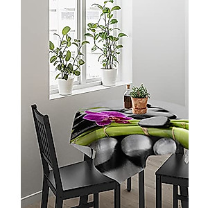CyCoShower Tablecloth 53x53 inch Burlap Table Cloth Red Orchid with Black Basalt Stones on The Bamboo Ultra-Soft Table Runners for Dining,Kitchen,Wedding, Parties Outdoor Use