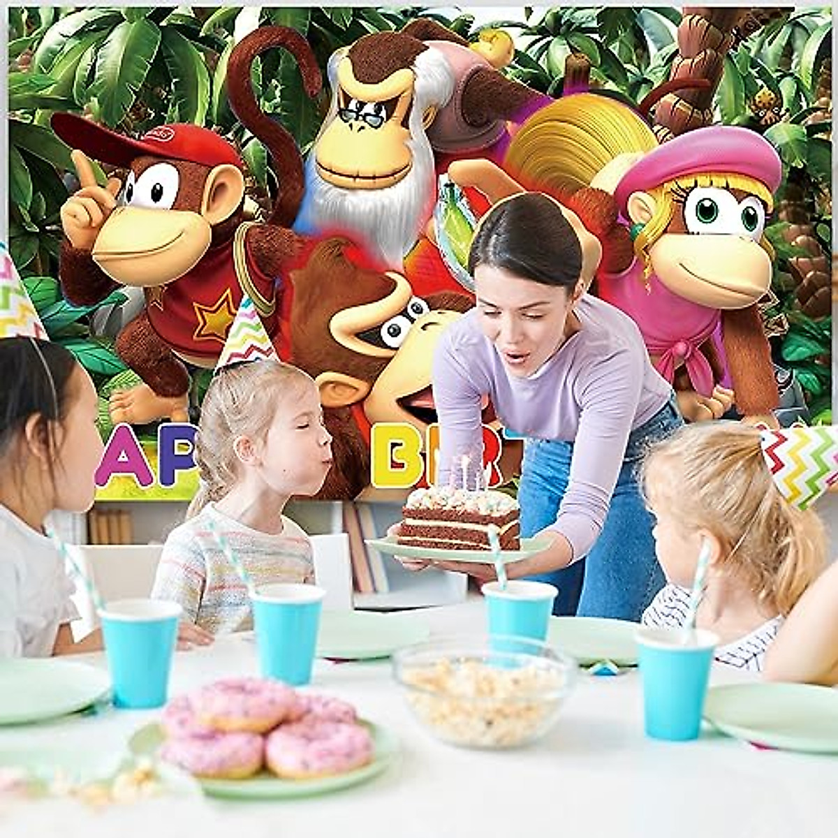 Donkey Country Party Supplies, 5x3FT Kong Theme Happy Birthday Party Banner Donkey Country Party Decoration Backdrop Background for Kids