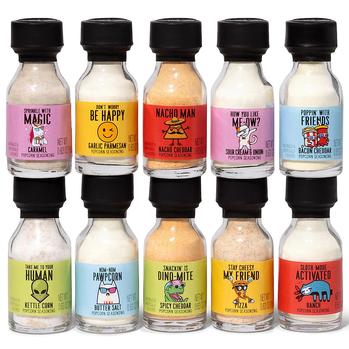 Thoughtfully Gourmet Popcorn Seasoning Sampler Kit, 10 Flavors - Kettle Corn, Garlic Parmesan, Bacon Cheddar, Caramel, Butter and More