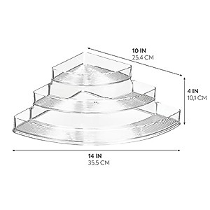 iDesign Recycled Plastic 1/4 Wedge Lazy Susan Turntable Organizer with Handle, Pantry, Bathroom & Recycled Plastic 3-Tier Stadium Spice Rack Organizer for Kitchen, Fridge, Freezer