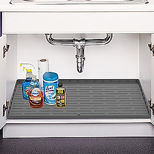 Under Sink Mat for Kitchen Waterproof 34" X 22" Silicone Under Sink Liner with Drain Hole Hold up to 3.3 Gallons Liquid Kitchen Bathroom Cabinet Mat