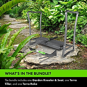 Yard Butler- Garden Kneeler/Seat with Terra Rake and Terra Tiller - Gardening Tools & Supplies Set Perfect for Gardeners - Ergonomic & Durable Designs