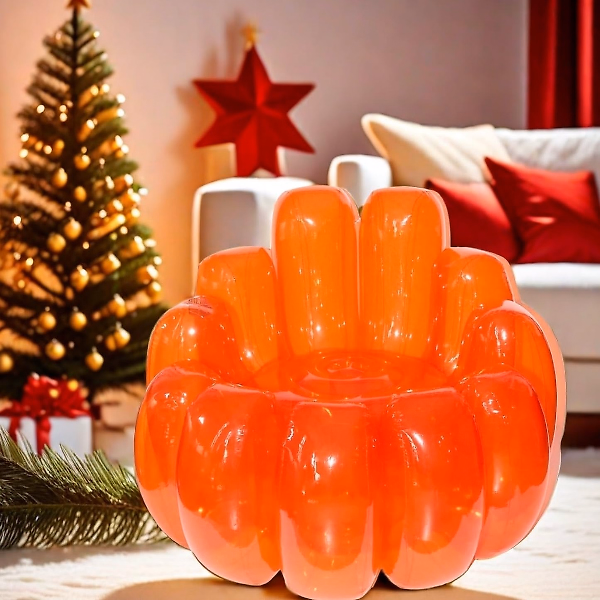 SUNKOX Jelly Inflatable Chair,Jelly Chair,Jelly Collection Inflatable Chair,Inflatable Sofa,Indoor Outdoor Portable Blow Up Couch,for Indoor Outdoor Camping, Party, Beach, Hiking, Yard (Orange)