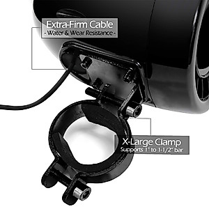 GoHawk TN4-R Amplifier 4" Full Range Waterproof Bluetooth Motorcycle Stereo Speakers 1 to 1.5 in. Handlebar Mount Audio Amp System Harley Touring Cruiser ATV UTV RZR, AUX, FM Radio