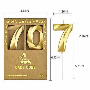 CAKE CODE 2.76 Inch Diamond Gold 70 Number Birthday Candles, Gold Number Candles, Cake Number Candles, Party Celebration