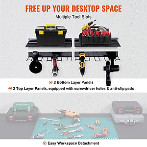 VEVOR Power Tool Organizer, 4 Slot, 2 Layers, 2 Pack Cordless Drill Holder Wall Mount, Battery Charging Station Storage Rack, Multi-Function Garage Organization, Heavy Duty Metal Shelf for Screwdriver