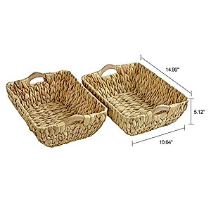 FairyHaus Wicker Baskets with Handles, Natural Wicker Basket for Organizing Shelves, Small Hand Woven Water Hyacinth Storage Baskets Set of 2, 14.96x10.04x5.12"