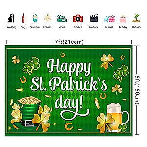 Happy St. Patrick's Day Backdrop Irish Luck Day Green Shamrock Photograpgy Backdrop Gold Coins Pot Photography Background for Children Adults Birthday Party Decor Backdrop (7x5FT: 84x60 inch)