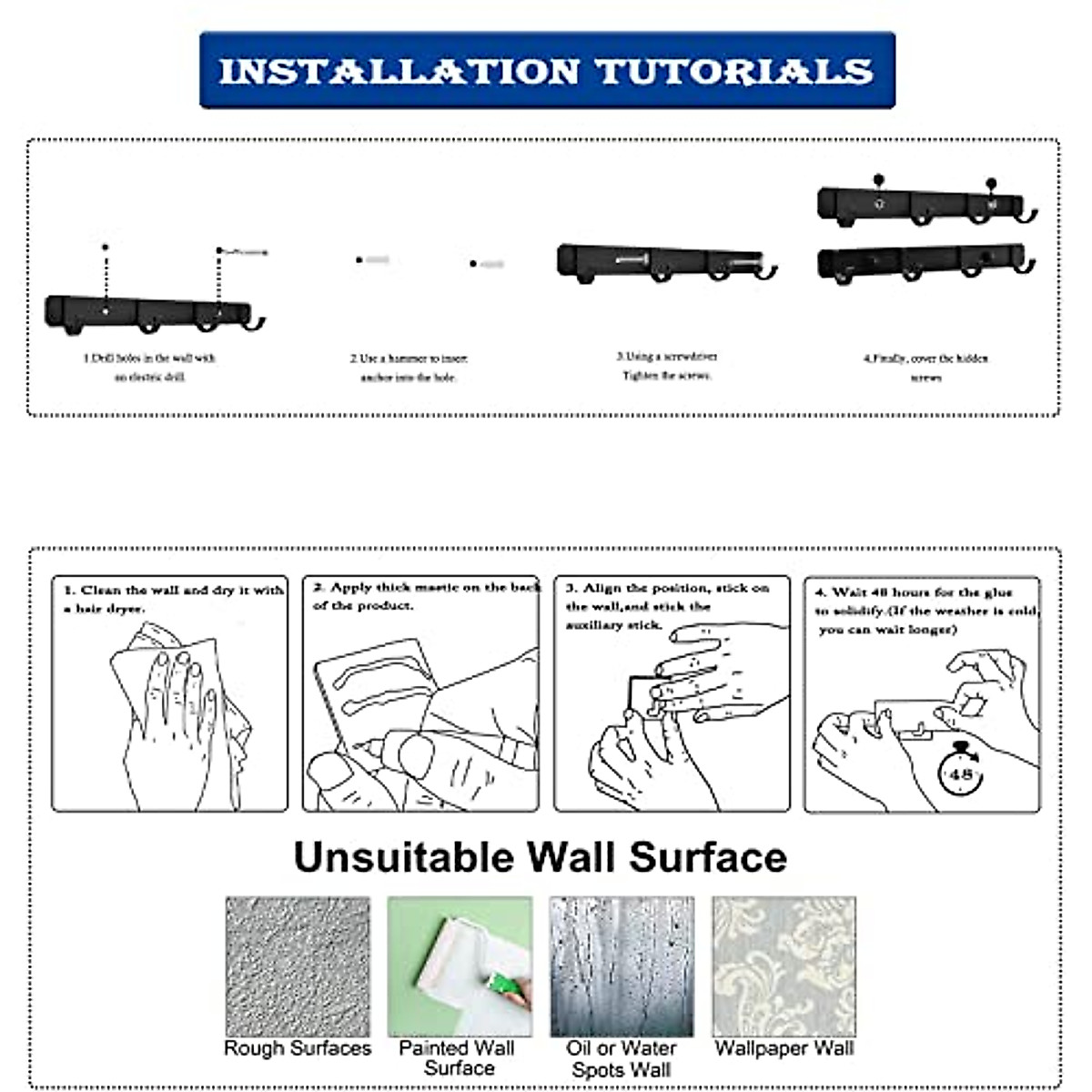 Potaosey 2-Pack Black Wall Coat Rack, Wall Mounted Coat Rack with 3 Hook,Modern Style Coat Rack Wall Mounted,Metal Coat Hooks Rail for Coat Hat Key Bathroom Bedroom Hotel Entryway