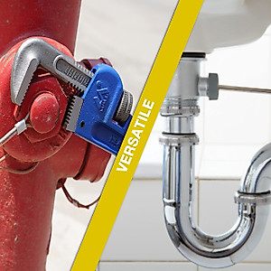 KOTTO 4 Pack Set Heavy Duty Pipe Wrench Set Heat Treated Adjustable 8, 10, 12, 14 Inches Soft Grip Plumbing Wrench Set with Storage Bag (Blue)