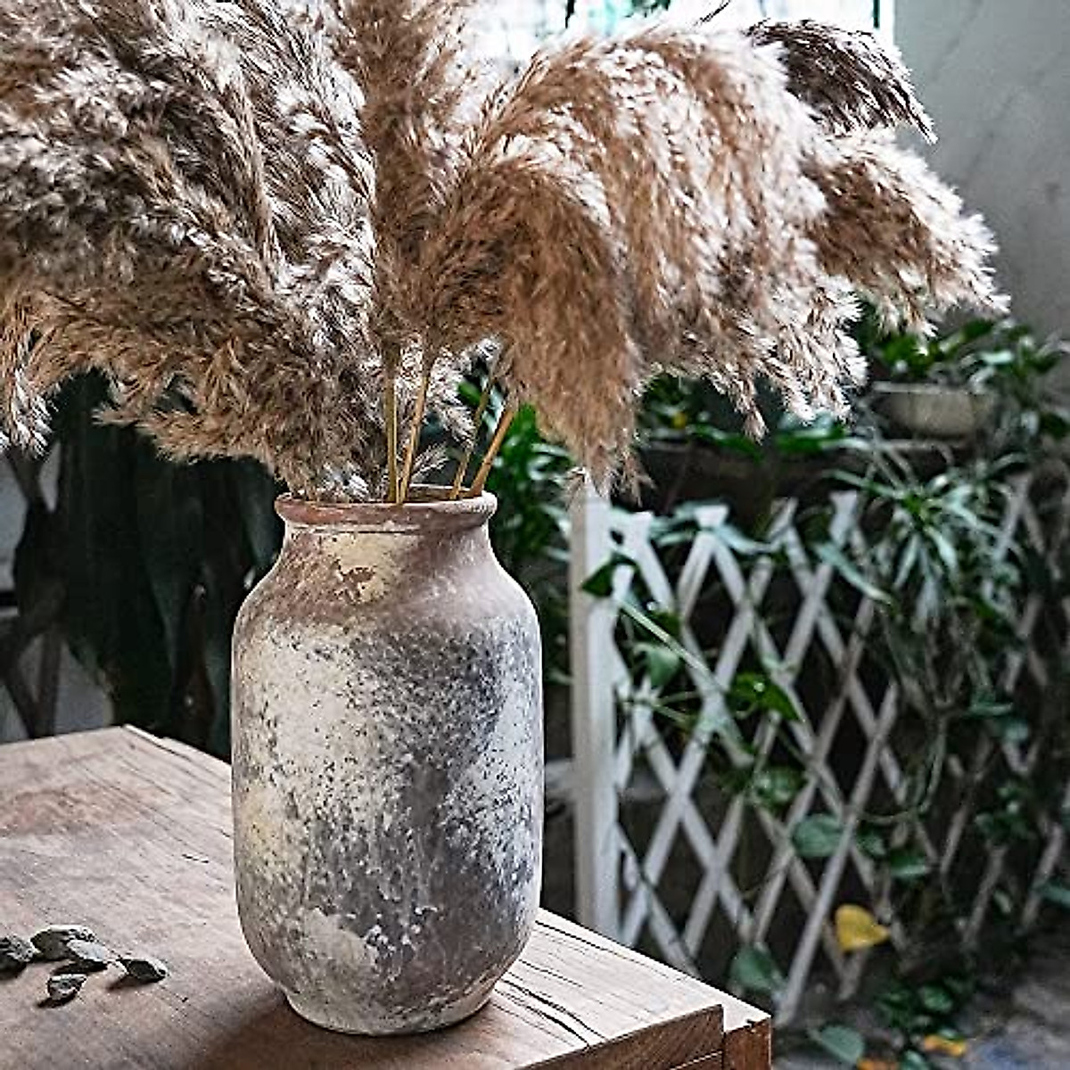 SIDUCAL Rustic Ceramic Farmhouse Flower Large Vase, Whitewashed Terra Cotta Vase, Pottery Decorative Flower Vase for Home Decor, Table, Living Room Decoration, Shelf Decor, Mantel, 9.5 Inch, Terra