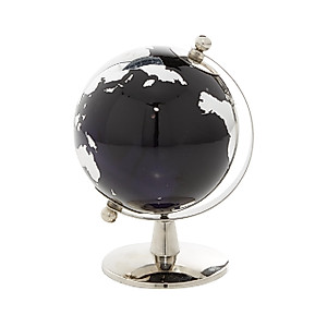 Deco 79 Stainless Steel Metal Globe with Silver Accents, 6" x 6" x 8", Black