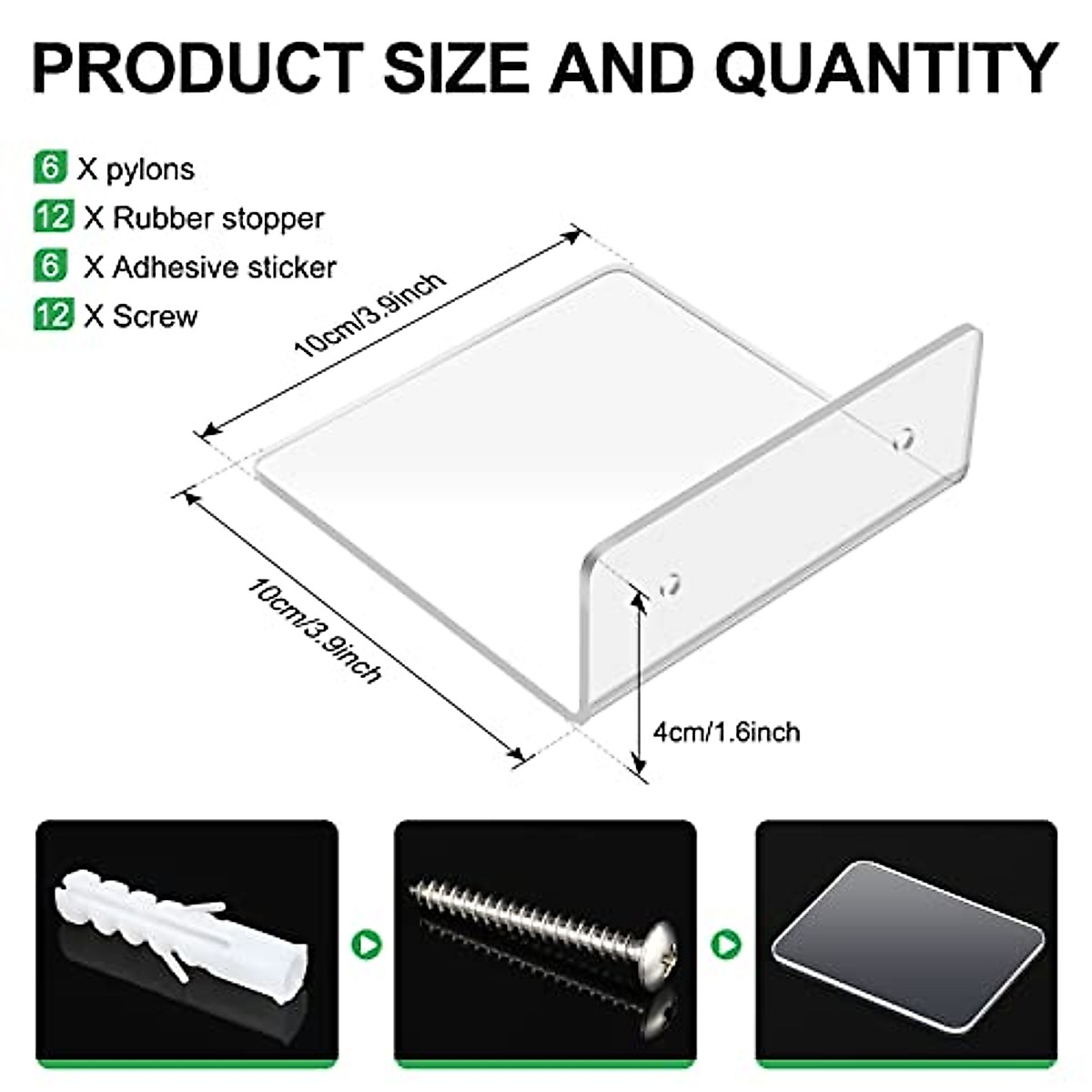 Small Acrylic Floating Shelves Clear Acrylic Wall Shelves Wall Hanging Acrylic Shelves Adhesive Corner Shelves Acrylic Display Shelves for Living Room Bedroom Front Door Decor Supplies (6 Pieces)