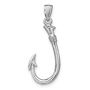 3D Fish Hook Charm In Real 14k White Gold 24 mm x 13 mm