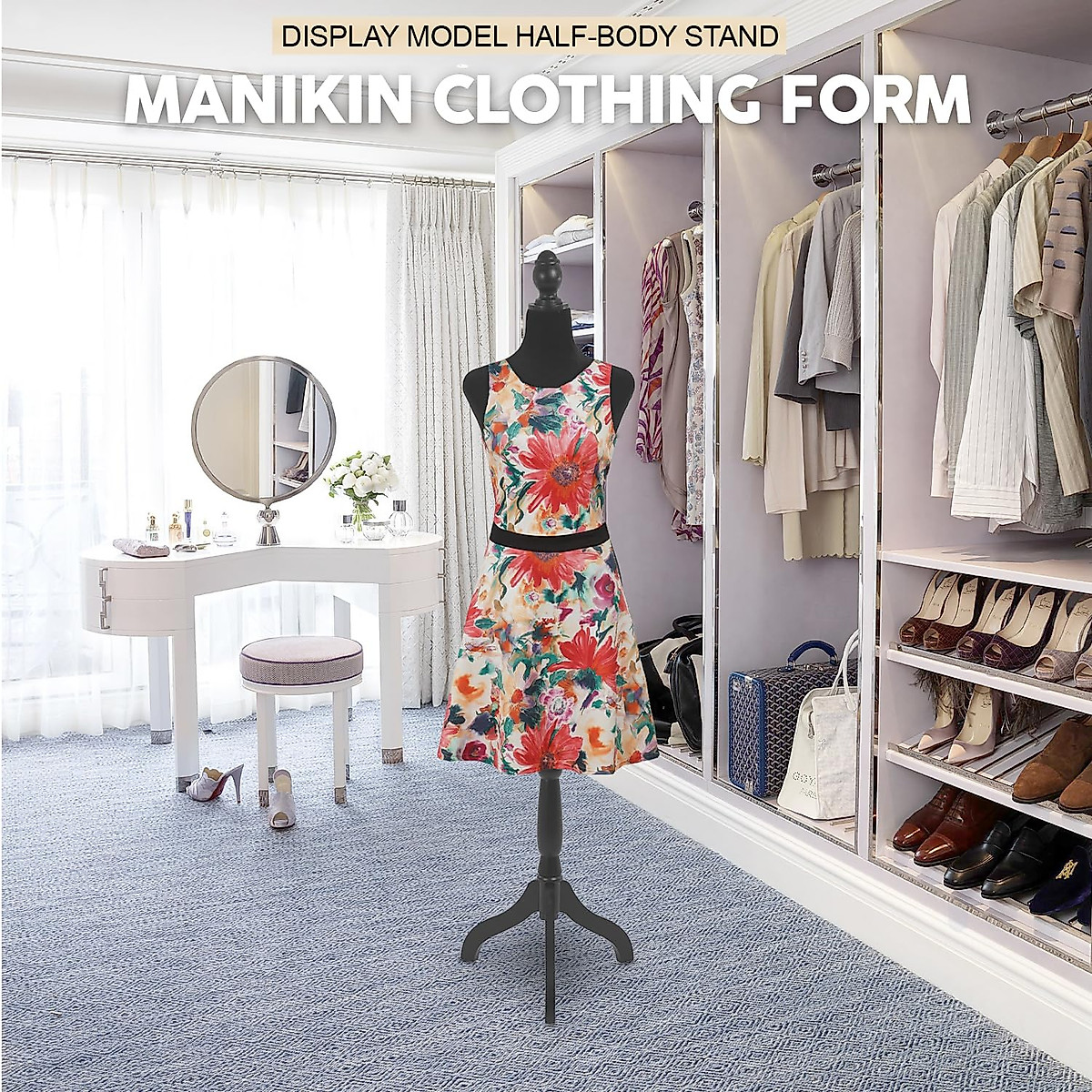 49.6"-63.7" Dress Form for Sewing Clothes Mannequin Stand Female Adjustable Manikin Body for Displays Women Jewelry Torso Model with Tripod Stand,Black
