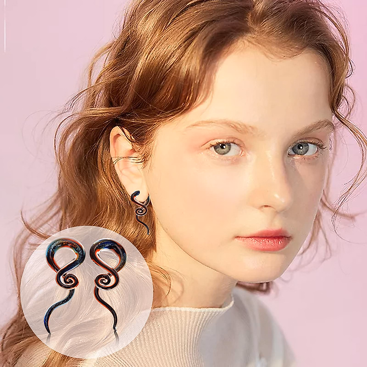 Longbeauty 2pcs Glass Ear Tapers 4G-00G Teardrop Spiral Gauges Plugs Ear Piercing Jewelry