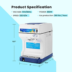 VIVOHOME Electric Ice Crusher Shaver Snow Cone Maker Machine 265lbs/hr for Home and Commercial Use Blue
