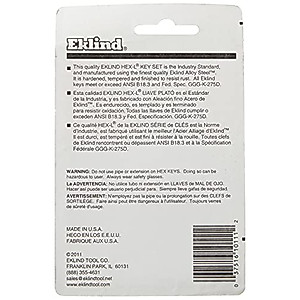 EKLIND 10111 Hex-L Key allen wrench - 11pc set SAE Inch Sizes .050-1/4 Short series