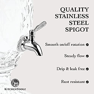 3.2 Quart Glass Iced Beverage Dispenser with Stainless Steel Spigot on Glass Pedestal, Decorative Mason Drink Dispenser For Parties, Sun Tea, Iced Tea, Water or Kombucha - 3 Liter