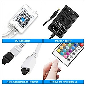 hyrion LED Strip Lights Bluetooth Controller,24 Key Remote with Power Adapter for Receiver SMD 5050 2835 3528 RGB LED Lights Strip