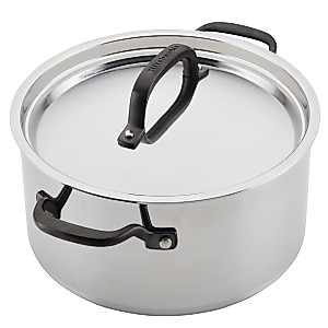 KitchenAid 5-Ply Clad Polished Stainless Steel Stock Pot/Stockpot with Lid, 6 Quart