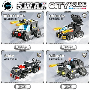 1110 PCS SWAT City Police Station Mobile Command Center Truck Car Building Blocks Set in 25 Different Models Police Cars, Helicopter, Boat, with Storage Box Roleplay Toys Gift for Kids Boys Girls 6-12