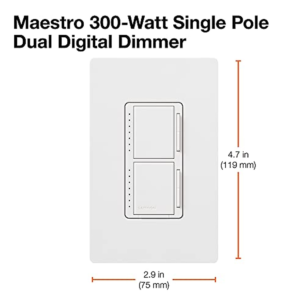 Lutron Maestro Dual Digital Dimmer Switch for Incandescent Bulbs, 300-Watt/Single-Pole, MA-L3L3-WH, White
