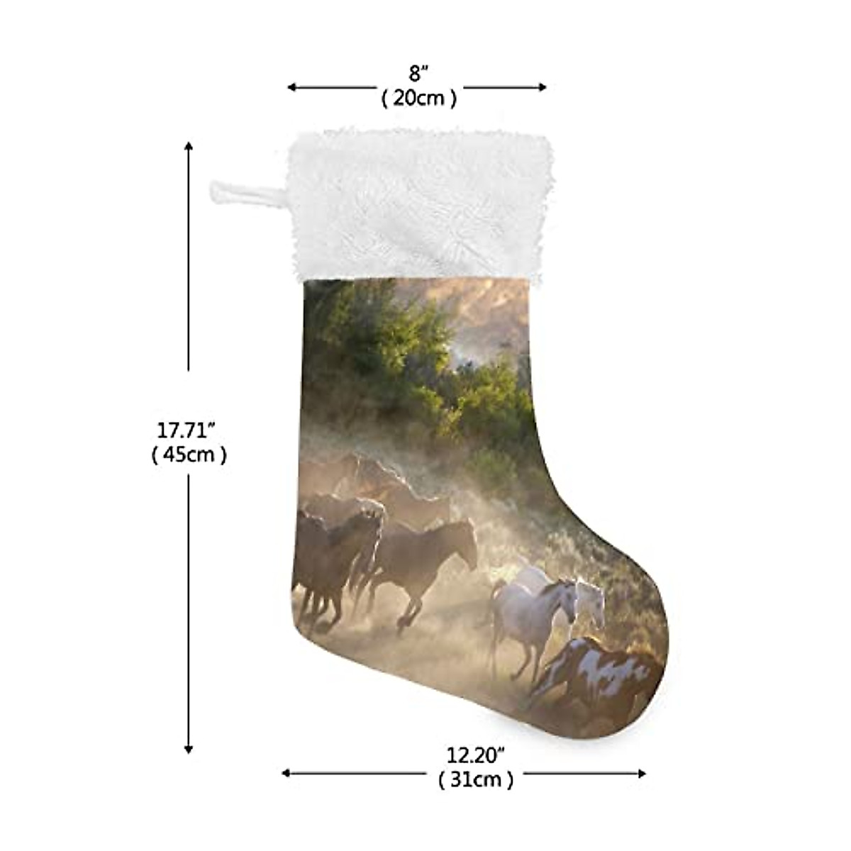 Kigai Christmas Stockings Nature Brown White Horses Large Candy Stockings Stuffers Kids Cute Xmas Sock Decorations 1PC for Home Holiday Party 12" x18"