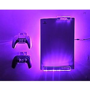 WALL MOUNT FOR PS5 PLAYSTATION 5 WITH MULTICOLOR LED LIGHTING KIT + 2 CONTROL MOUNT (PS5 Standar Edition (Disc Edition))
