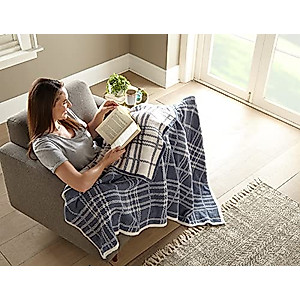 Crafted by Catherine Quinn Plaid Cozy Knit Throw Blanket 60" x 70" Inches, Soft Comfy Decorative Throw for Couch Bed Sofa Travel, Blue
