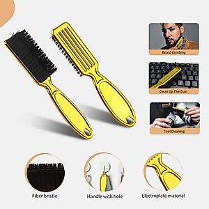 2 Pieces Barber Brush and Barber Comb Set, with Barber Blade Cleaning Brush Beard Brush Hair Cutting Comb, for Men Women Beauty Salons Home Use – Gold