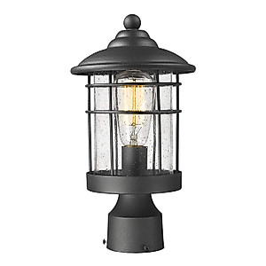 Emliviar 1-Light Outdoor Post Light, Exterior Post Lantern in Black Finish with Seeded Glass, 1803CW2-P