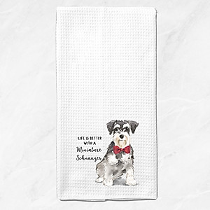 Watercolor Life is Better with a Miniature Schnauzer Microfiber Kitchen Tea Bar Towel Gift for Animal Dog Lover