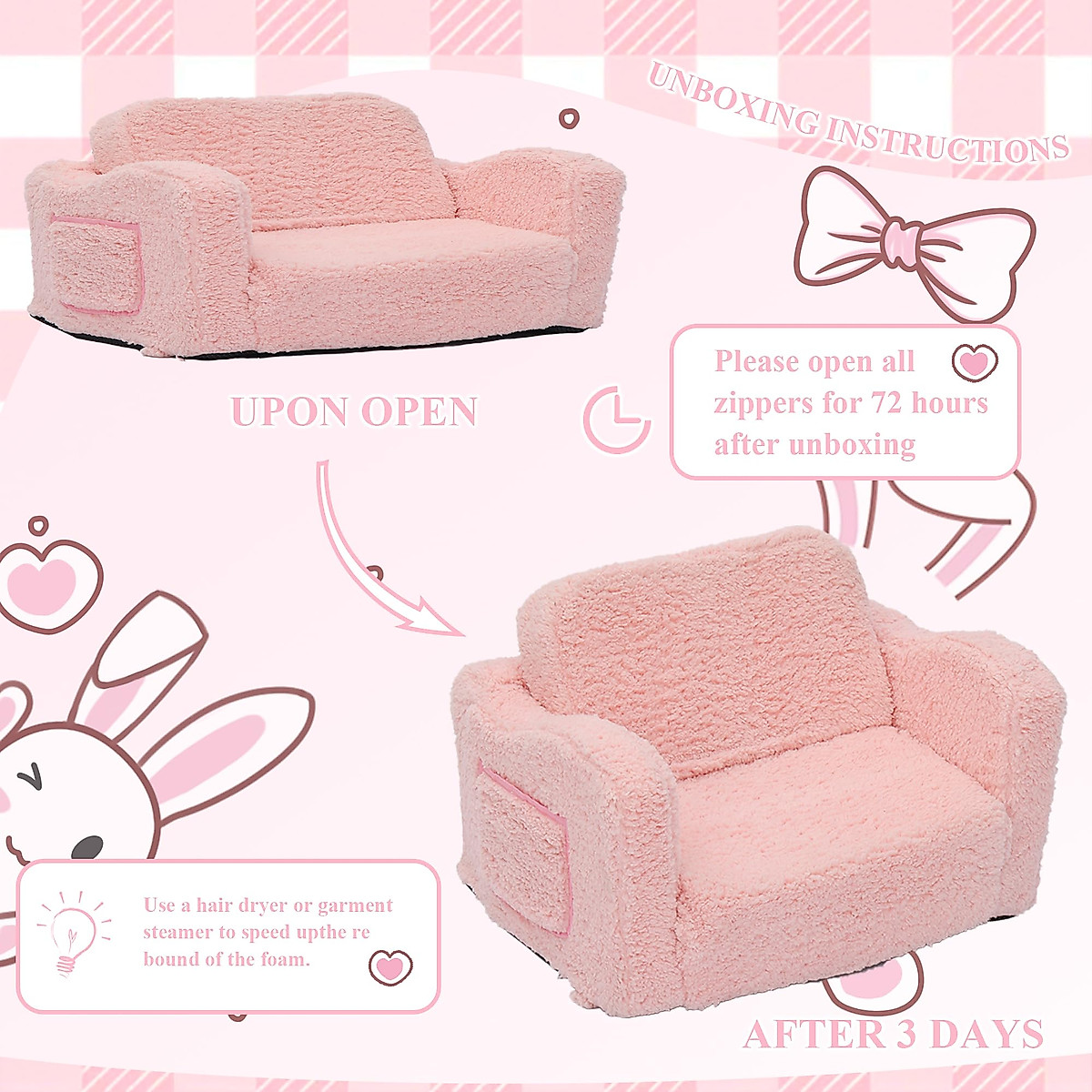 MISHAO Toddler Couch 2-in-1 Foldable Kids Sofa Couch Chair w/Removable Cover, Baby Comfy Pull Out Sofa Armchair to Lounger Sleeper Bed w/Side Pockets for Boys & Girls (Sherpa Pink)