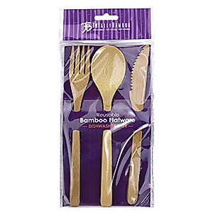 Totally Bamboo 3-Piece Bamboo Flatware Set, Dishwasher-Safe Fork, Spoon and Knife