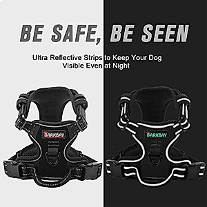 BARKBAY No Pull Dog Harness Front Clip Heavy Duty Reflective Easy Control Handle for Large Dog Walking(Black,L)